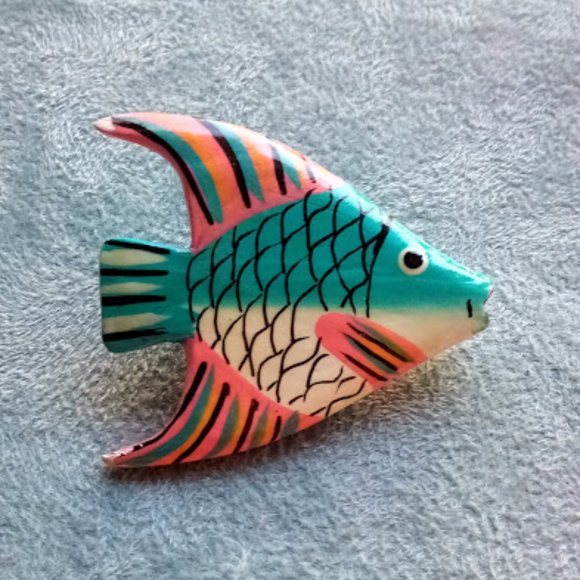 Jewelry | A Teal And Melon Fish Pin | Poshmark